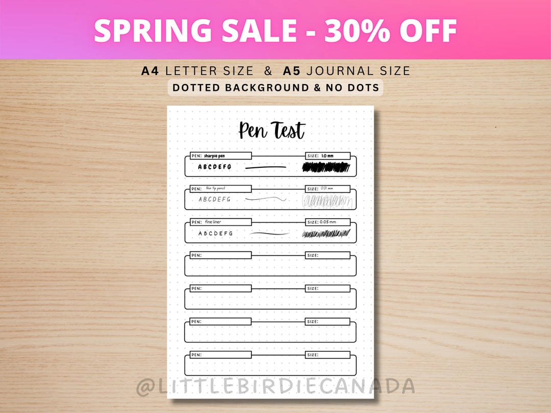 Pen Test - A5 Journal Page - PRINTABLE Journal Page - Pen Tracker - Pen ...