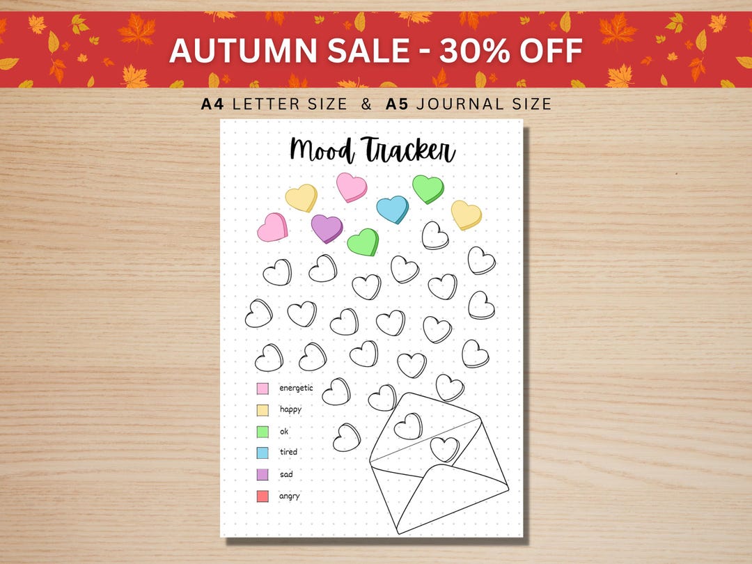 Heart Mood Tracker PRINTABLE Journal Page Planner Page Feelings Tracker ...