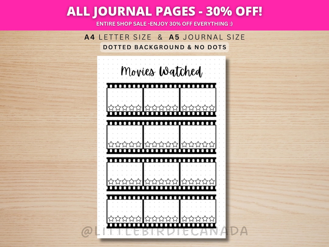 Movie Tracker - PRINTABLE Journal Page - Printable Planner Page - Track ...