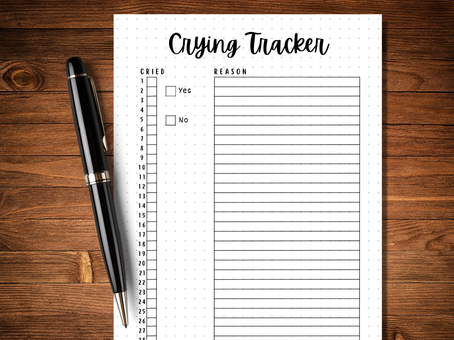 Crying Tracker - PRINTABLE Journal Page - Planner Page - Crying Log ...