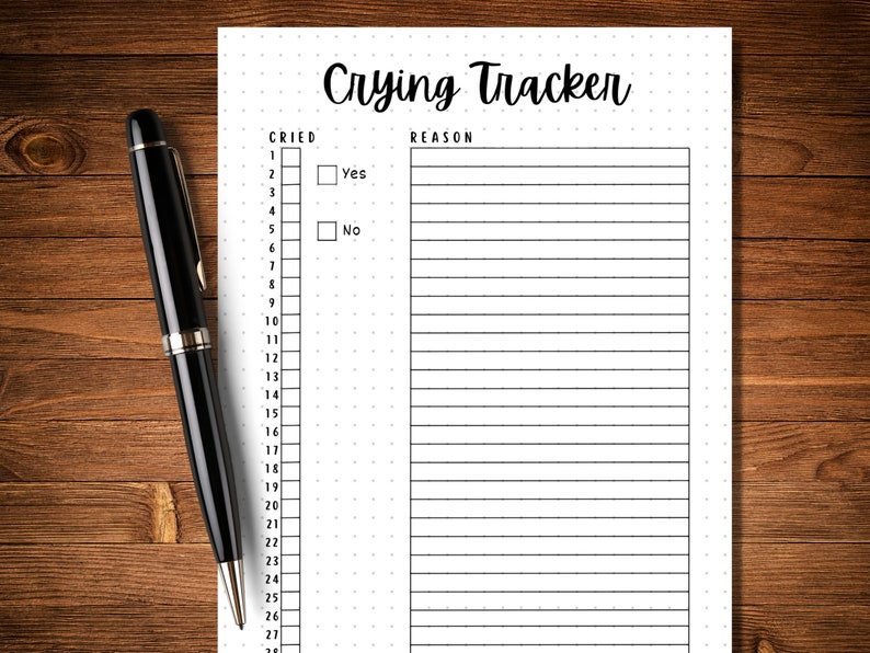 Crying Tracker - PRINTABLE Journal Page - Planner Page - Crying Log ...