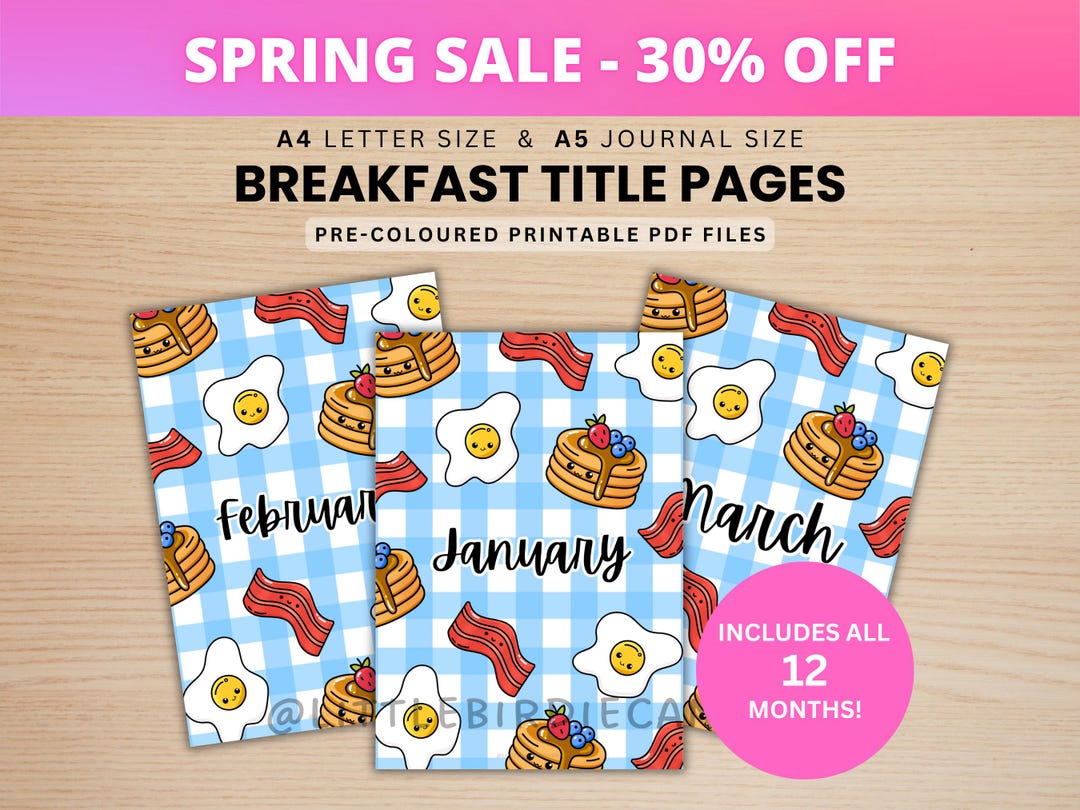 Breakfast Title Page Bundle - Journal Cover Page - PRINTABLE Journal ...