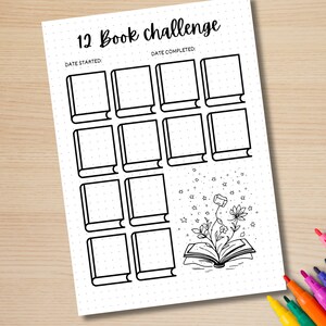 12 Book Reading Challenge - PRINTABLE Journal Page - Reading Tracker ...