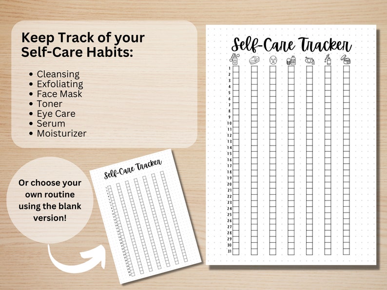 Self Care Tracker - PRINTABLE Journal Page - Planner Page - Monthly ...