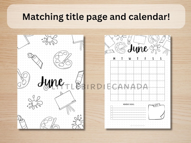 June Title Page and Calendar - PRINTABLE Calendar - Art Theme - Journal ...