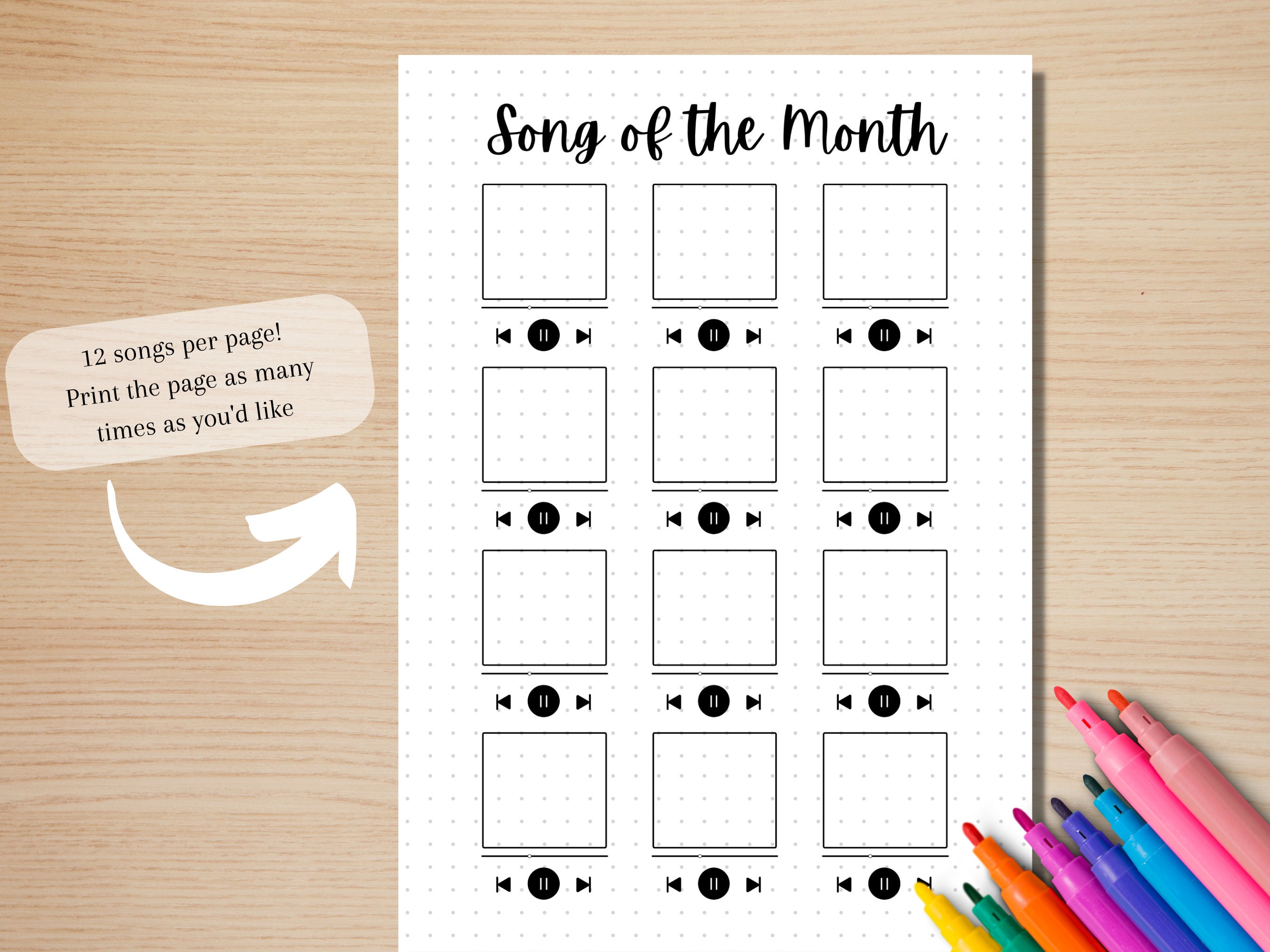 Song of the Month - Yearly Playlist - PRINTABLE Journal Page - Song ...