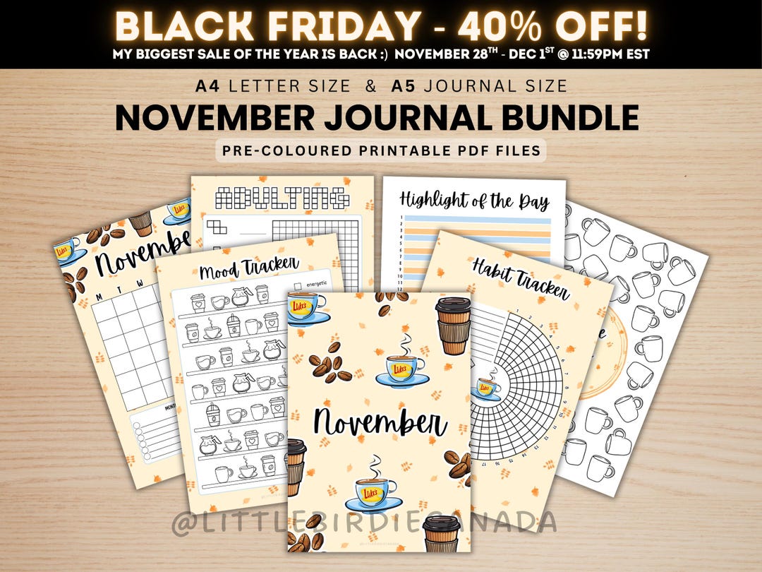 November Journal Bundle - Coffee - PRINTABLE Journal Pages - PRE ...