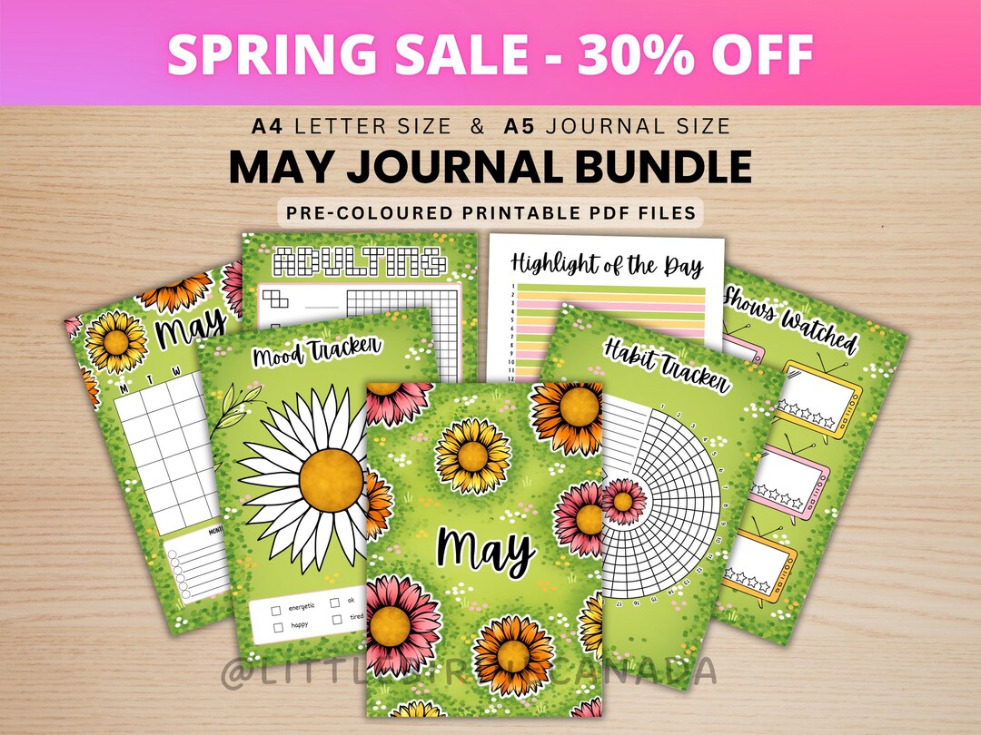 May Journal Bundle - Flowers - PRINTABLE Journal Pages - PRE-COLOURED ...