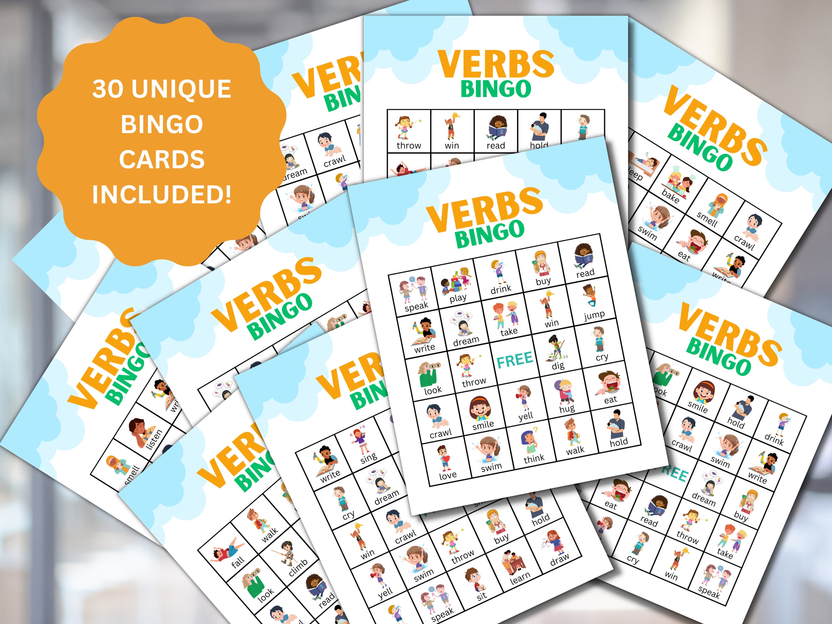 Lotería de palabras - Verbos Printable Bingo words game plus Worksheet ...
