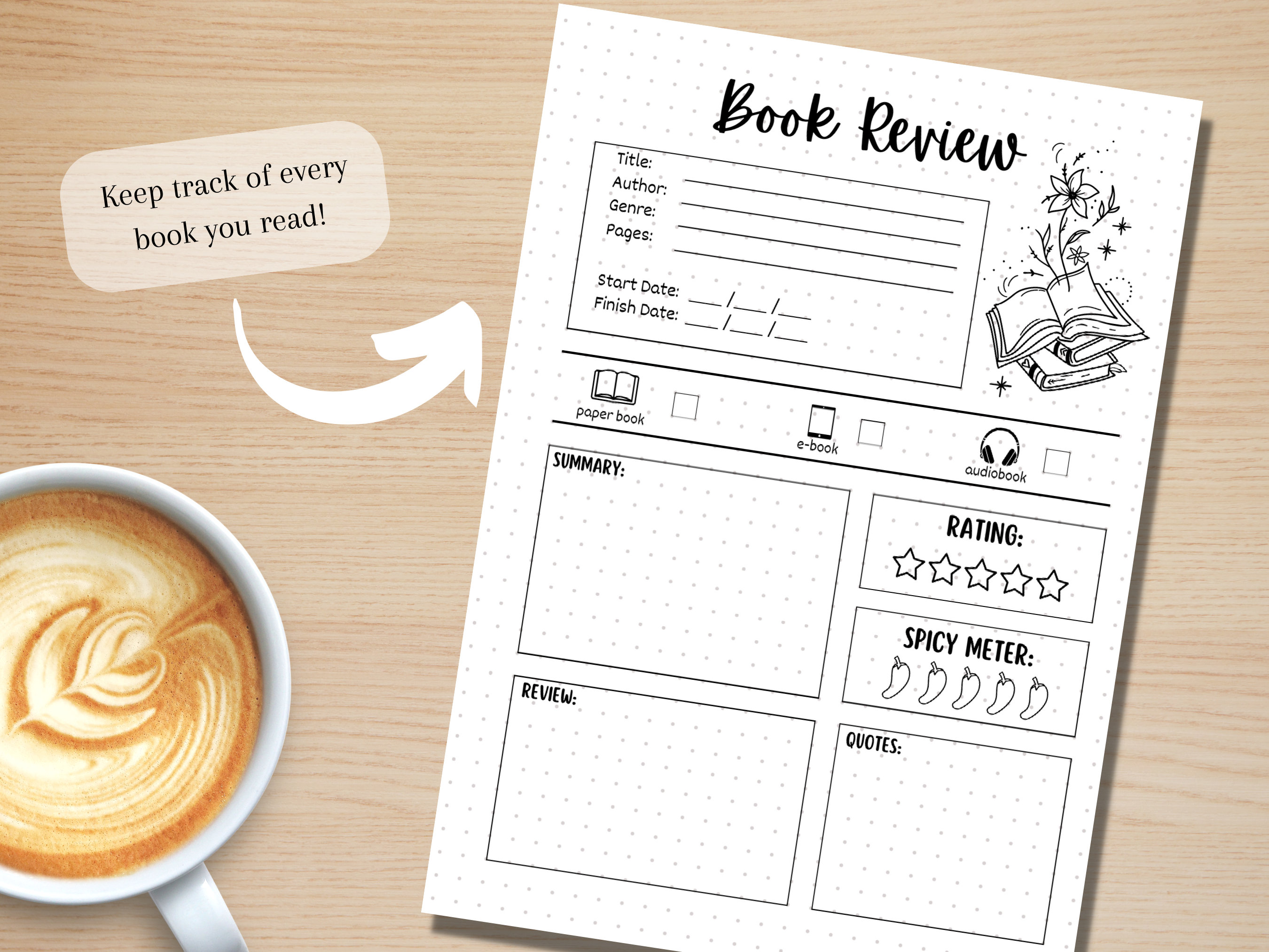 Book Review - PRINTABLE Journal Page - Planner Page - Bookclub Book ...