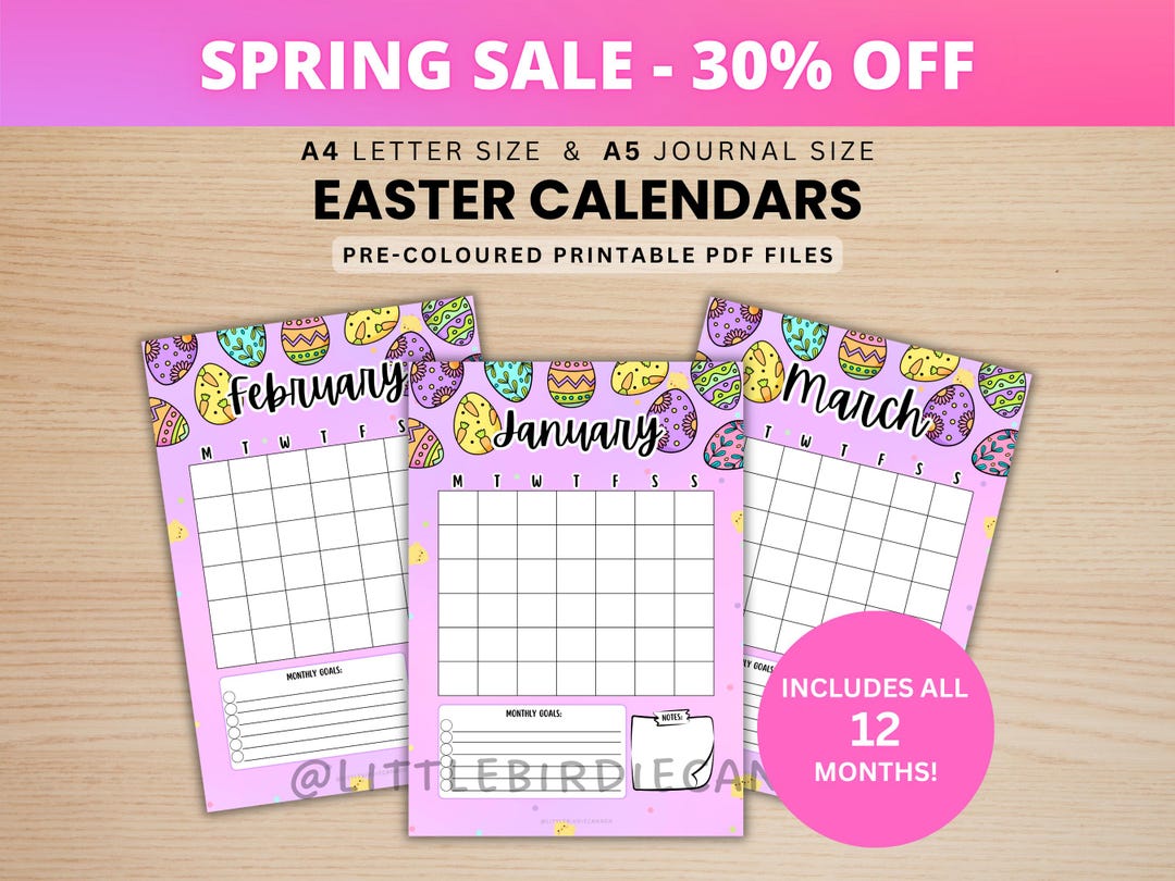 Easter Calendar Bundle - Journal Calendar Page - PRINTABLE Journal Page ...