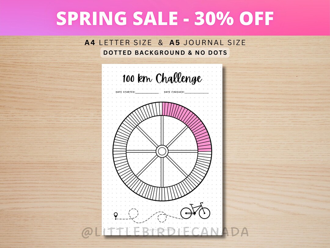 100 KM Biking Challenge - PRINTABLE Journal Page - Printable Cycling ...
