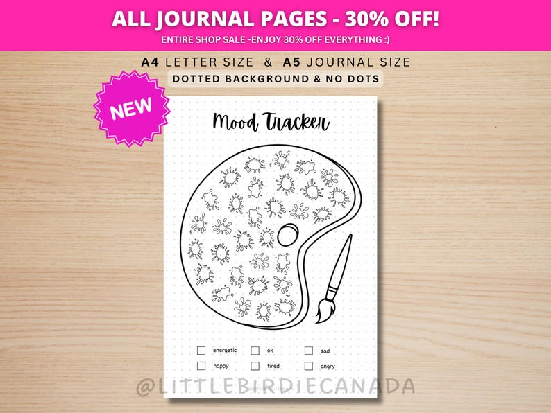 Paint Palette Mood Tracker - PRINTABLE Journal Page - Art Theme ...