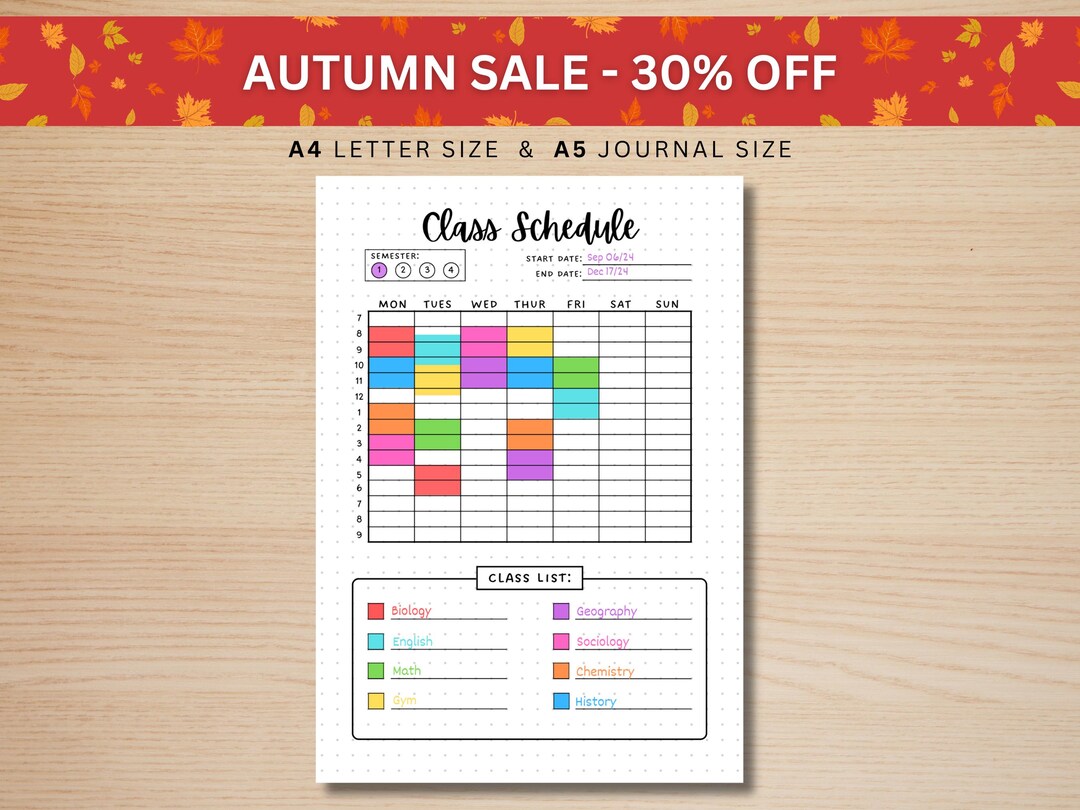 Class Schedule PRINTABLE Journal Page Student Journal Student Planner ...