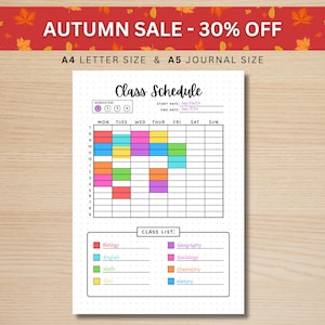 Class Schedule PRINTABLE Journal Page Student Journal Student Planner ...