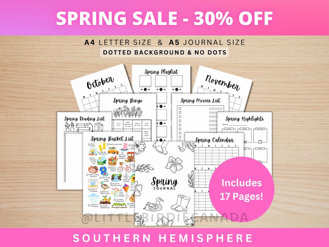 Spring Journal Bundle SOUTHERN HEMISPHERE PRINTABLE Spring Planner ...