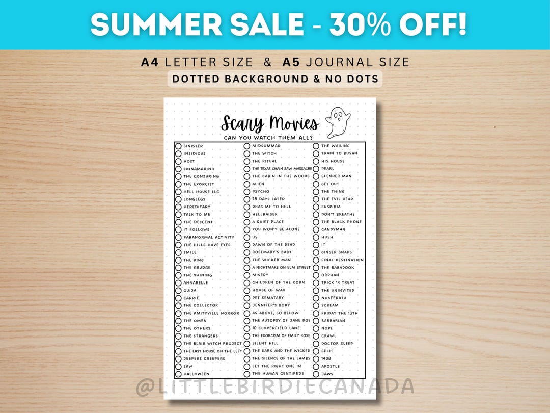 Scary Movies - PRINTABLE Journal Page - Scary Movie List - Scary Movie ...