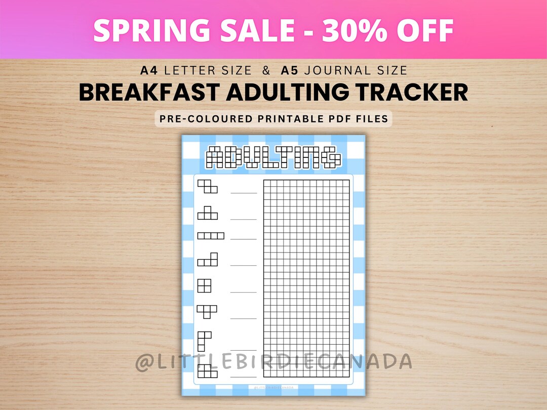 BREAKFAST Adulting Tracker - PRINTABLE Journal Page - Colored Journal ...