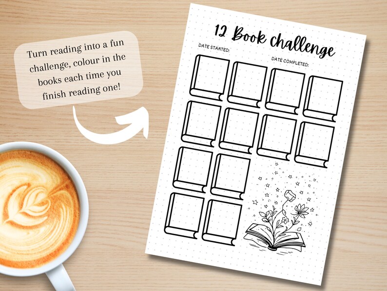 12 Book Reading Challenge - PRINTABLE Journal Page - Reading Tracker ...
