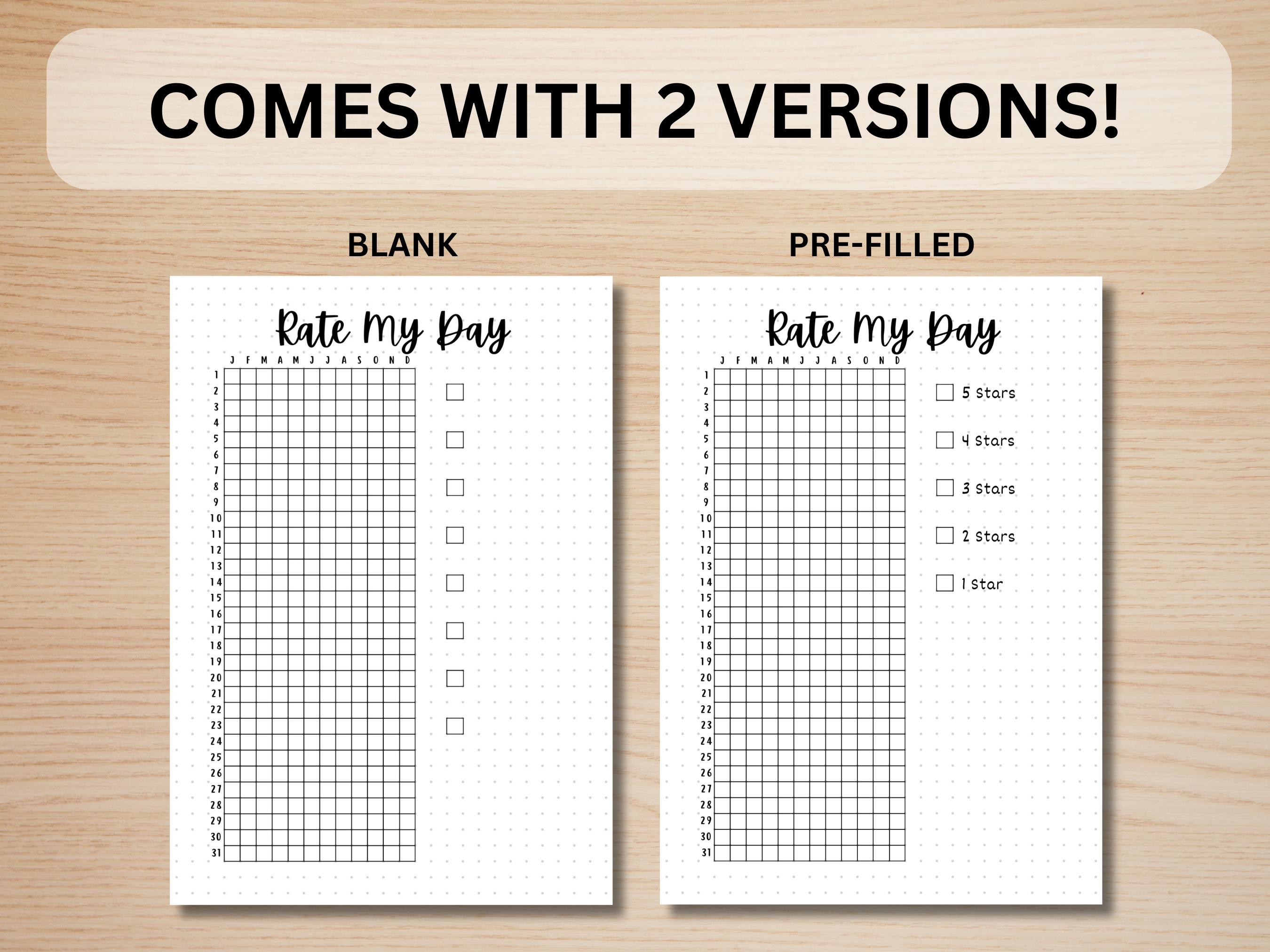 Rate My Day - PRINTABLE Journal Page - Printable Planner Page - Daily ...