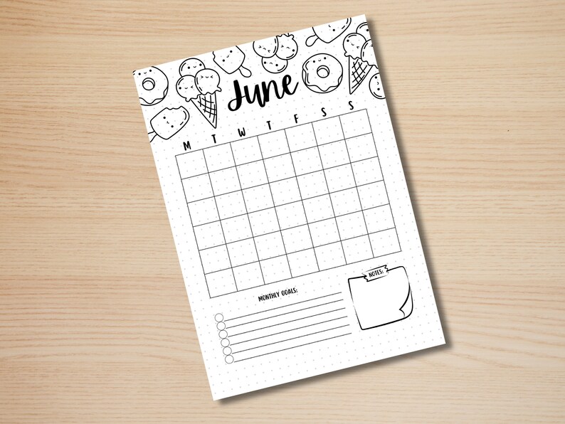 June Title Page - Ice Cream - June Calendar - PRINTABLE Calendar ...