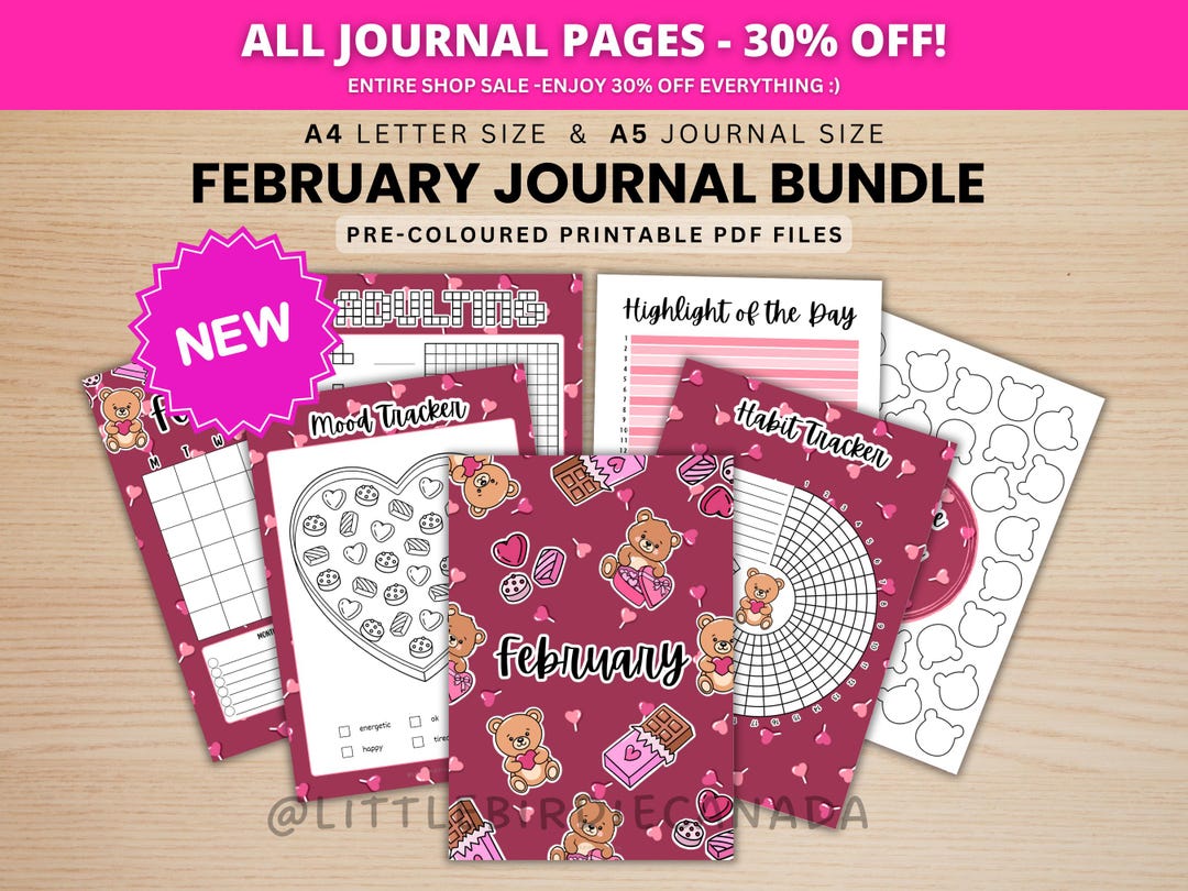 February Journal Bundle - Teddy Bear - PRINTABLE Journal Pages - PRE ...