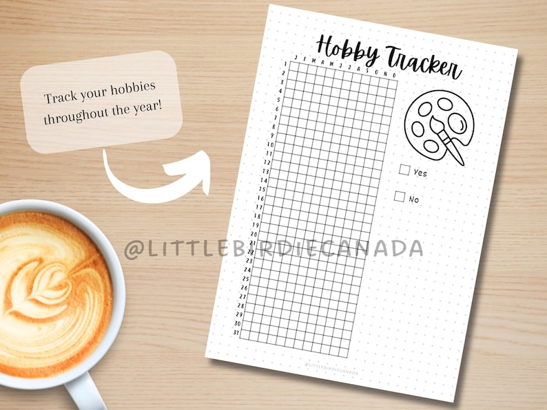Hobby Tracker - PRINTABLE Journal Page - Habit Tracker - Hobby Journal ...
