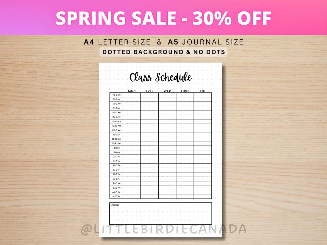Weekly Class Schedule PRINTABLE Journal Page Student Journal Student ...