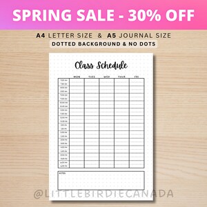 Weekly Class Schedule PRINTABLE Journal Page Student Journal Student ...