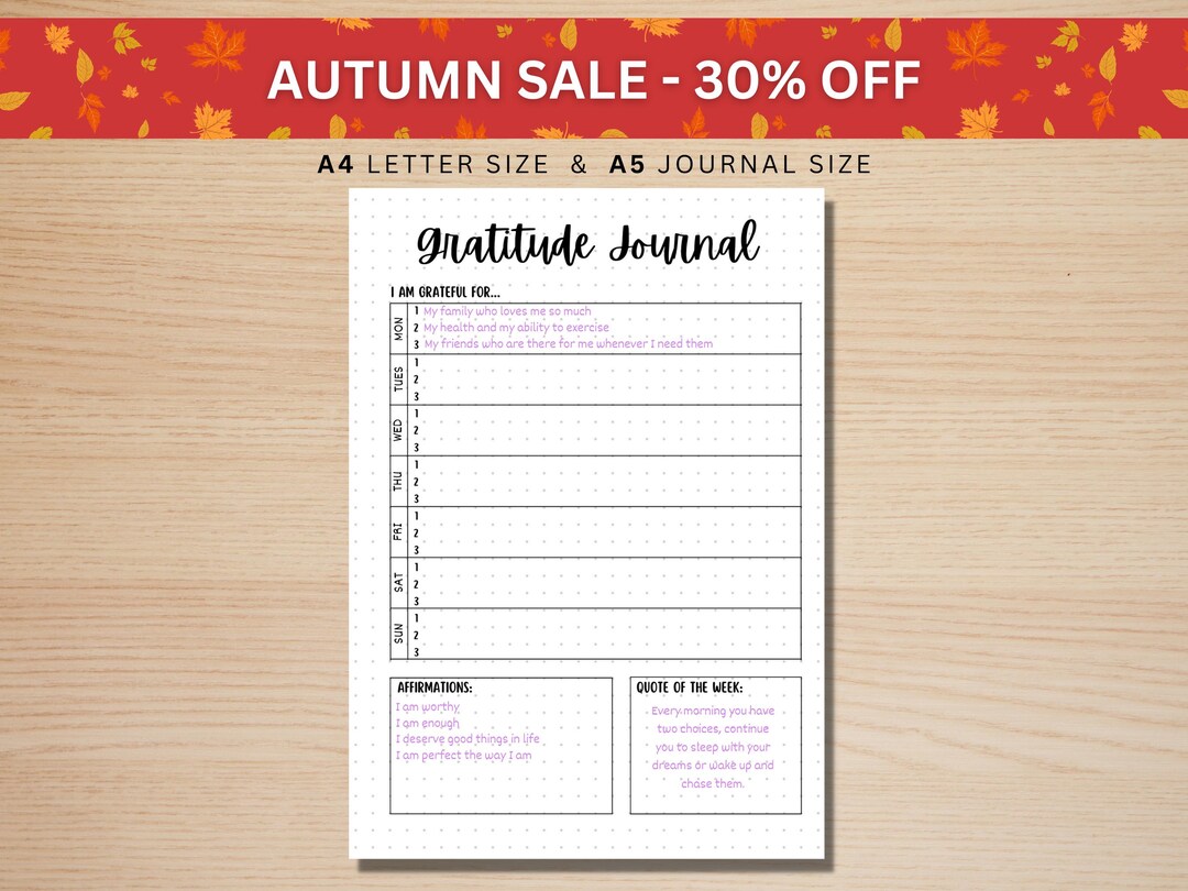 Weekly Gratitude Journal PRINTABLE Journal Page Gratitude Journal ...