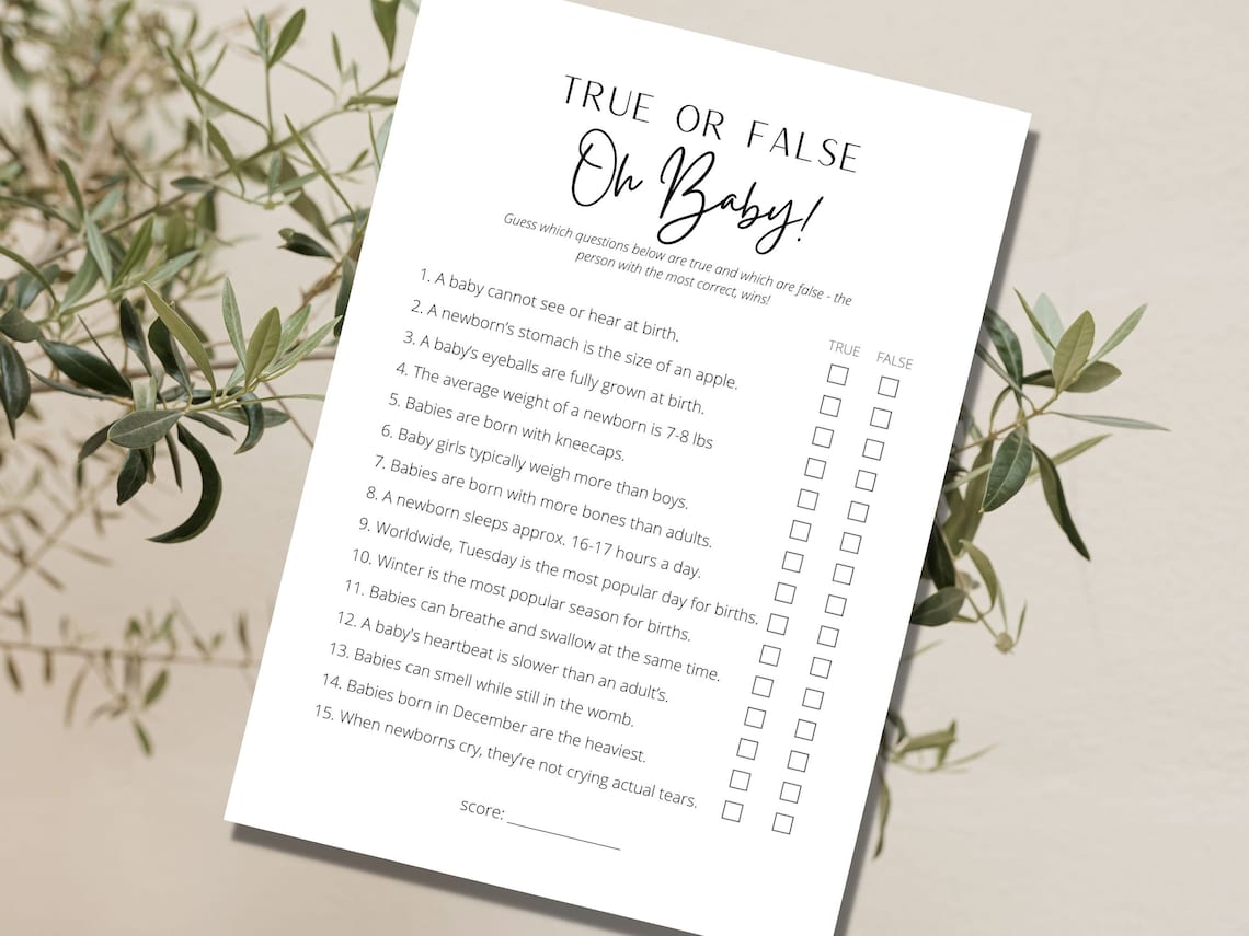 True or False Baby Shower Game Baby Shower Party Game Baby - Etsy Canada