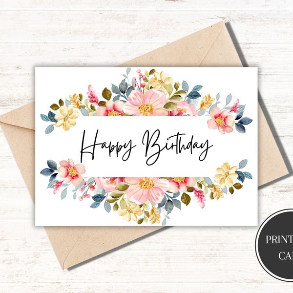 Flower Print Birthday Card - Etsy