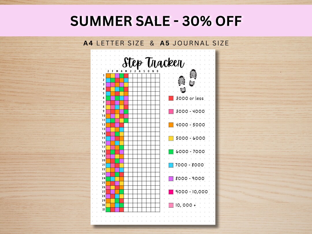 Step Tracker Yearly PRINTABLE Journal Page Planner Page Fitness Tracker ...