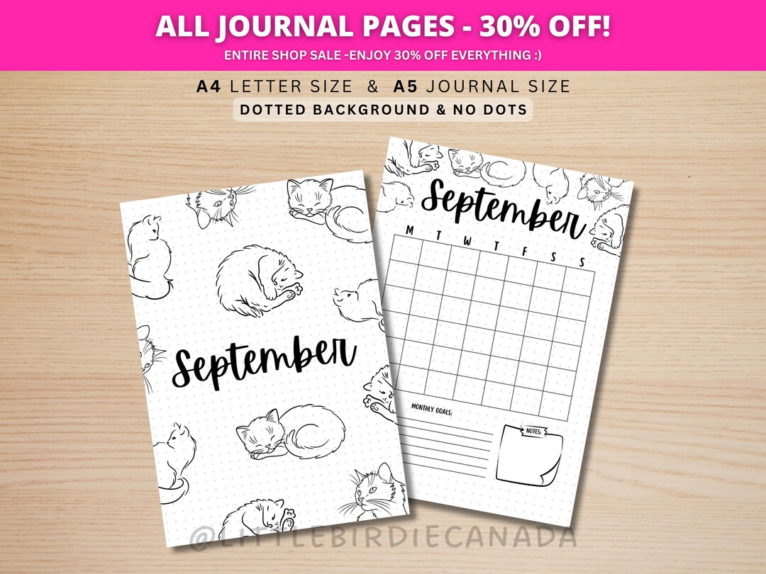 September Title Page - Cats - September Calendar - PRINTABLE Calendar ...