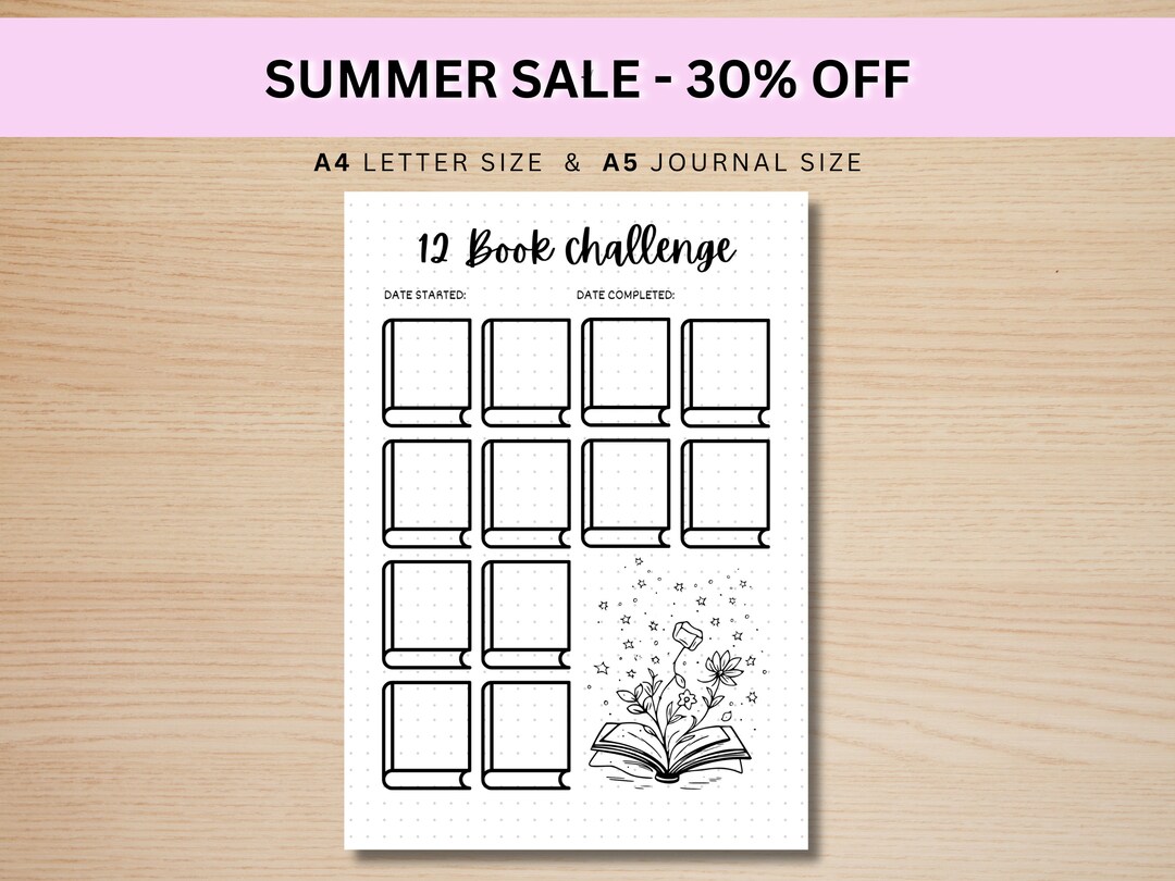 12 Book Reading Challenge PRINTABLE Journal Page Reading Tracker ...