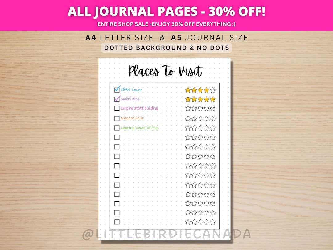 Places to Visit - PRINTABLE Journal Page - Planner Page - Travel List ...