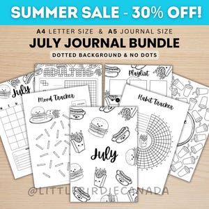 July Journal Bundle - Burgers - PRINTABLE Journal Pages - BLACK & WHITE ...