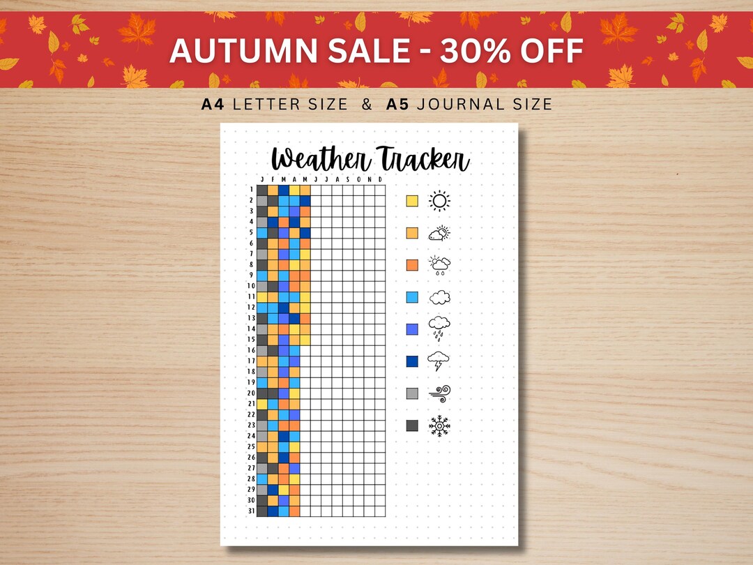 Weather Tracker PRINTABLE Journal Page Planner Page Yearly Weather ...