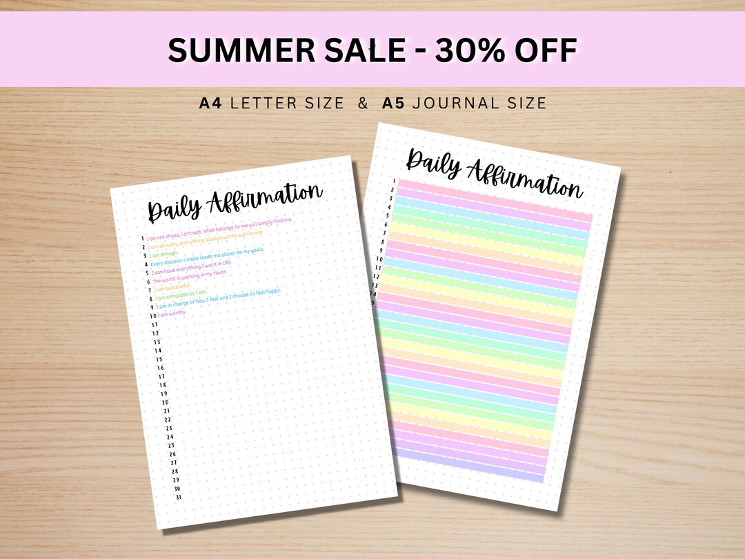 Daily Affirmation Page Gratitude Journal Positive Affirmation PRINTABLE ...