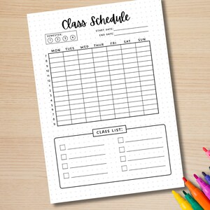 Class Schedule - PRINTABLE Journal Page - Student Journal - Student ...
