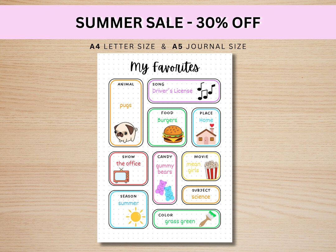 My Favourites Journal Page PRINTABLE Journal Page Planner Page Hobby ...