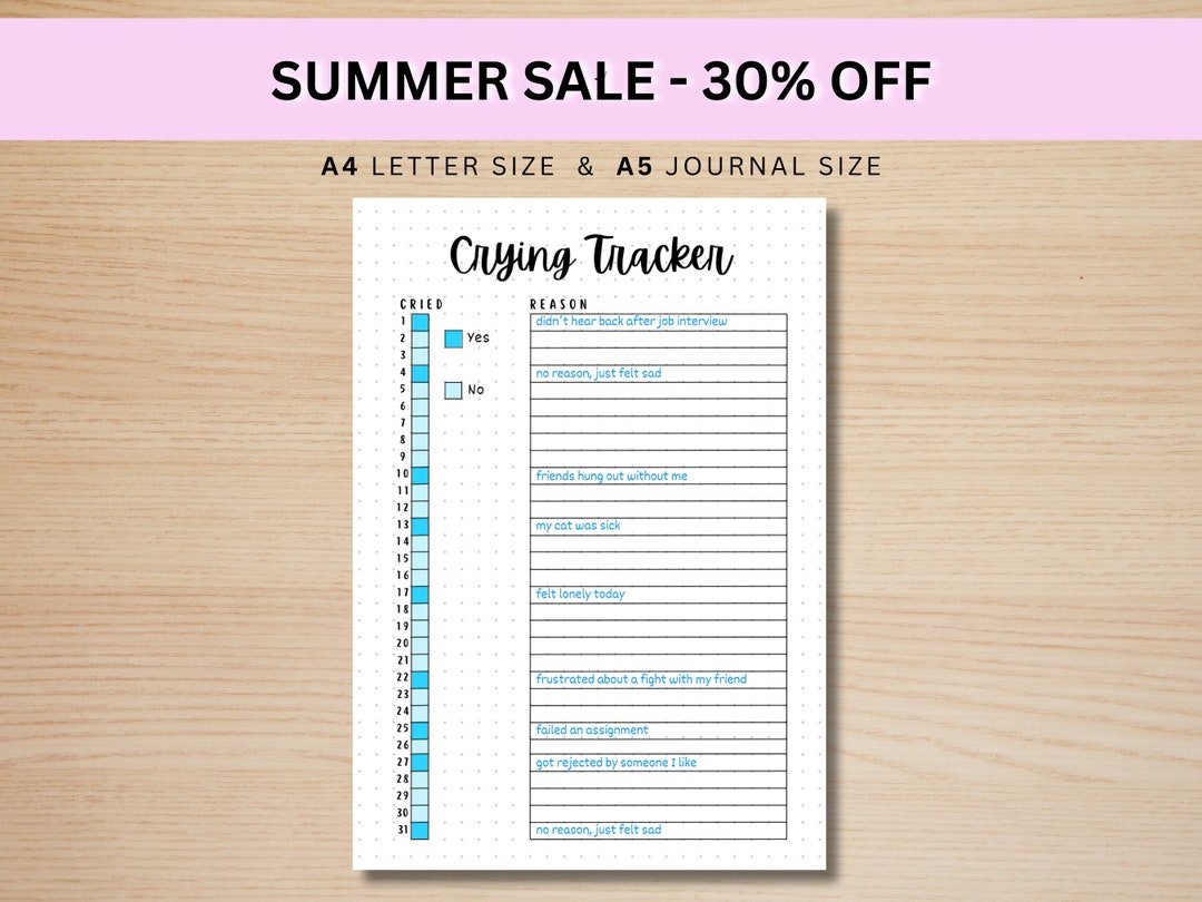 Crying Tracker PRINTABLE Journal Page Planner Page Crying Log Tracker ...