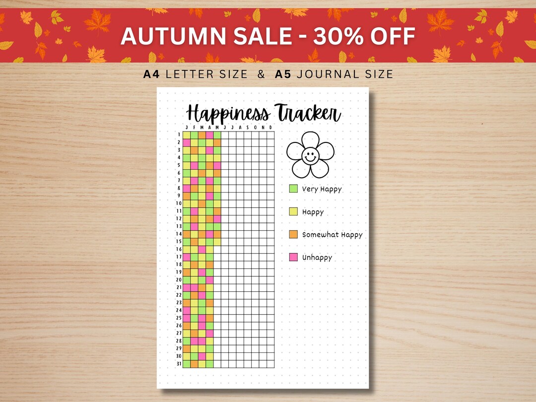 Happiness Tracker PRINTABLE Journal Page Planner Page Daily Tracker ...
