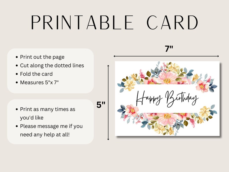 Printable Birthday Card Floral Birthday Card Flower Birthday - Etsy