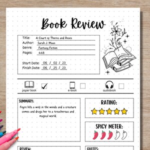 Book Review - PRINTABLE Journal Page - Planner Page - Bookclub Book ...