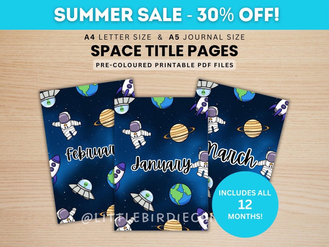 Space Title Page Bundle - Journal Cover Page - PRINTABLE Journal Page ...