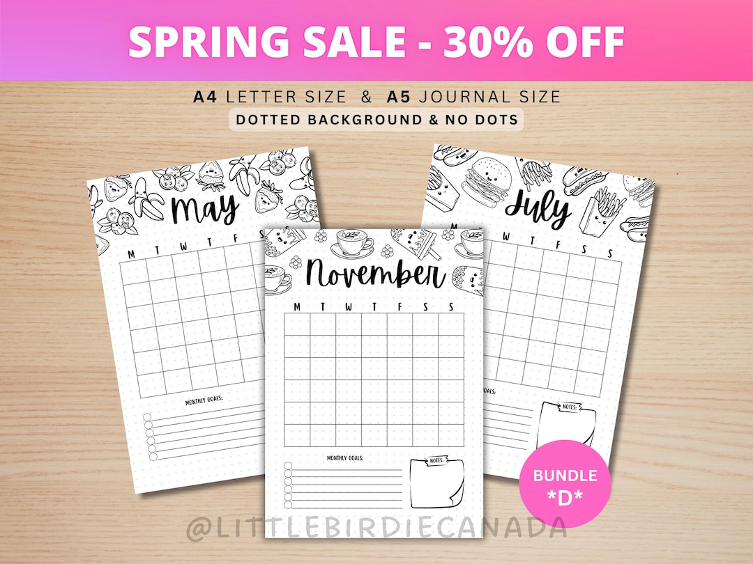 Cute Food 12 Month Calendar - BUNDLE D - Journal Calendar Template ...