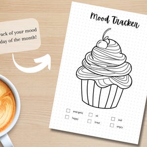 Cupcake Mood Tracker - PRINTABLE Journal Page - Planner Page - Feelings ...