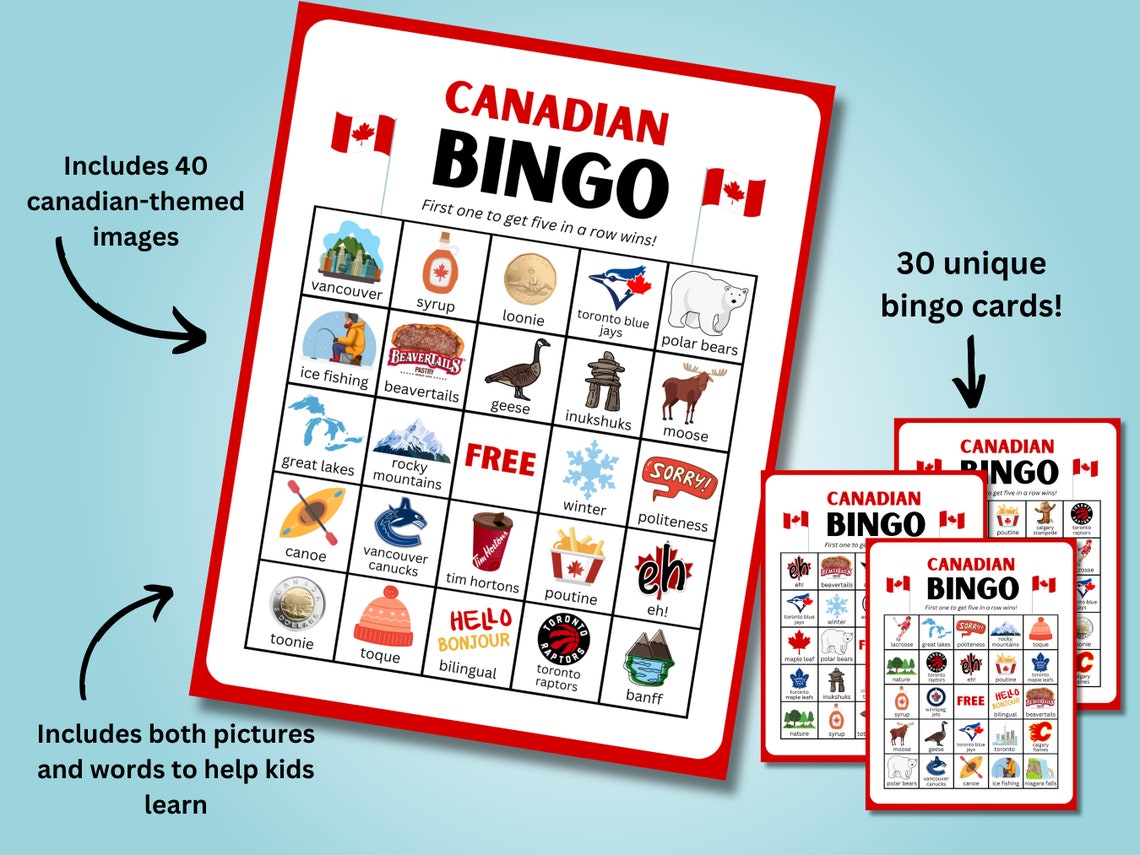 Canada Bingo Game Canadian Bingo Canada Day Activity Summer Game for ...