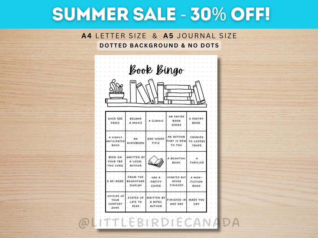 Book Bingo - PRINTABLE Journal Page - Planner Page - Reading Challenge ...